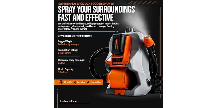 SuperHandy GUO048 ULV Fogger Cordless Backpack (Open Box)