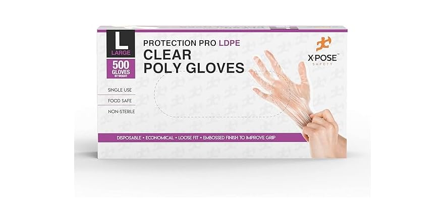 (10 Pack) Xpose Safety Disposable Food Prep Poly Gloves Transparent