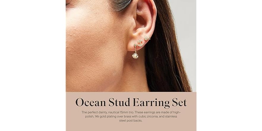 Rocksbox Ocean Stud Earring Set 14k Gold