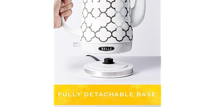 BELLA 1.2L Electric Ceramic Tea Kettle, Silver Tile