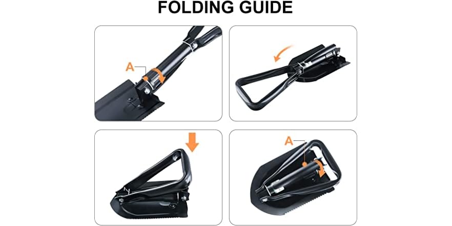 Folding Shovel - Tri-fold Handle with Carry Case, Black