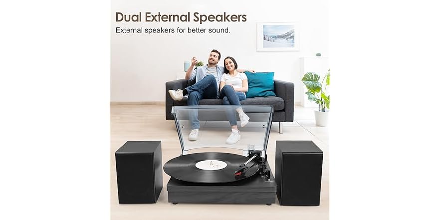Record Player for Vinyl with Speakers, 3-Speed