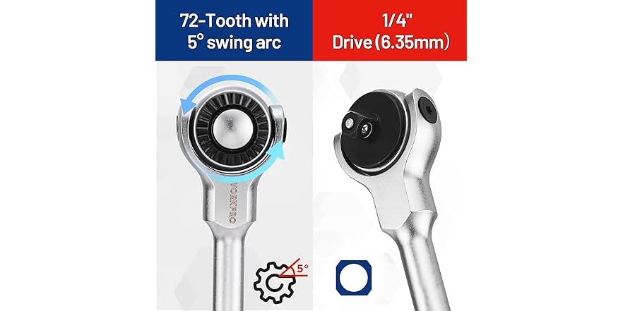 WORKPRO 1/4 Inch Drive Ratchet, 72-Tooth Swivel
