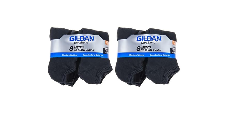 Gildan Men's No Show Socks, 16 Pairs
