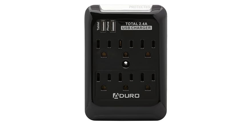 Aduro Charging Station/Surge Protector w/6 outlets, 2 USB