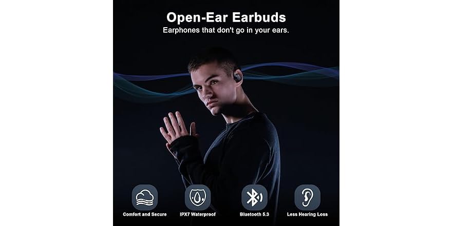 TTQ Open-Ear IPX7 Waterproof Bluetooth 5.3 Earbuds