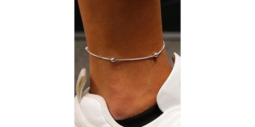 925 Sterling Silver Box And Bead Anklet