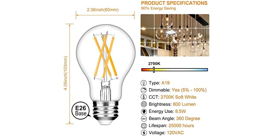 Dimmable A19 LED Edison Bulbs