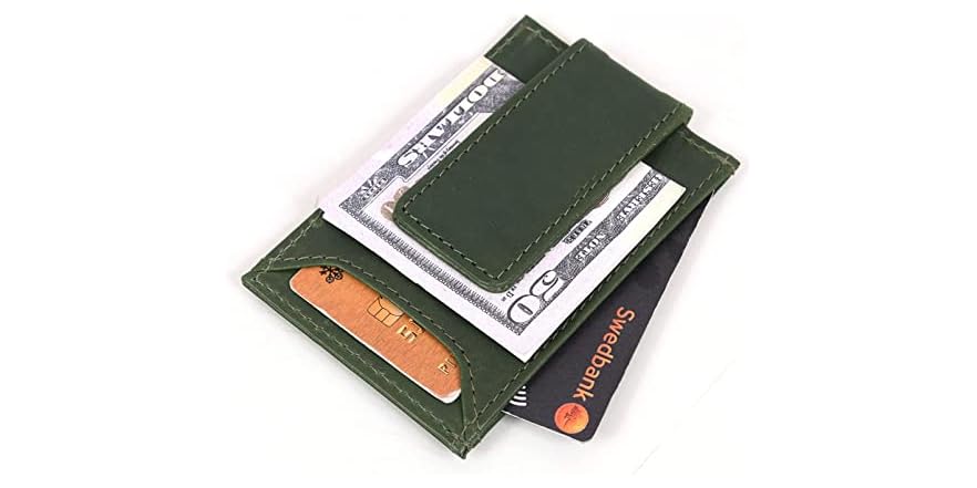 Minimalist Slim Wallet w/ Money Clip, Seaweed