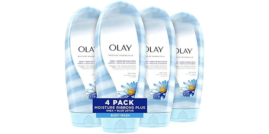 (4 Pack) Olay Moisture Ribbons Plus Shea + Blue Lotus Body Wash, 18 Fl Oz