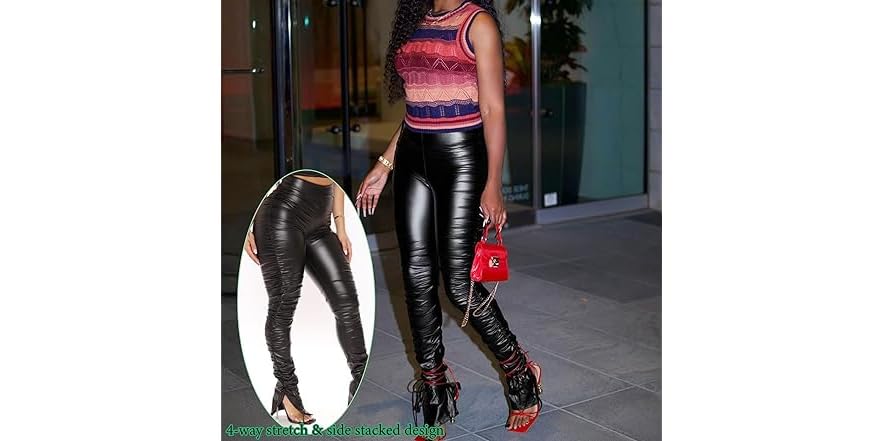 Splits Hem Stacked Faux Leather Pants