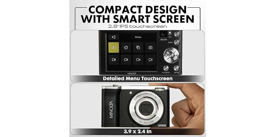 Minolta 56MP Dual Lens Digital Camera – 5X Optical Zoom, 5K (Open Box)