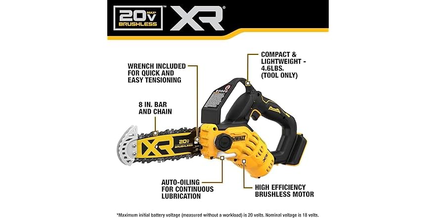 DEWALT DCCS623B 20V MAX Pruning Chainsaw, 8 Inch