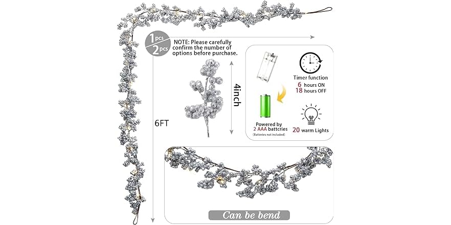 6ft Berry String Lighted Plastic Garland