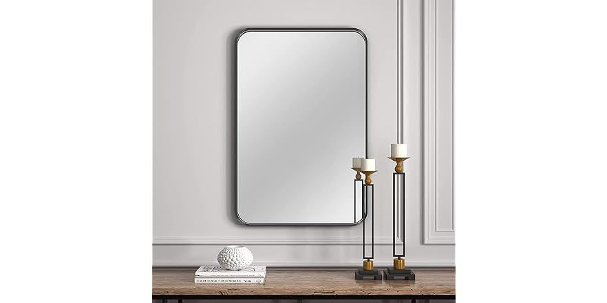 SNUGACE Black Metal Framed Mirror, 20” X 28”