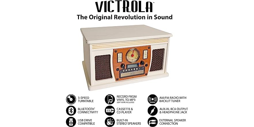 (NEW) Victrola 8-in-1 Bluetooth Record Player & Multimedia Center