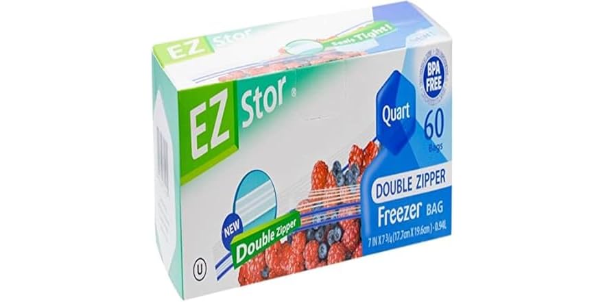 EZ Double Zipper Freezer Bag Qt 60 Bags