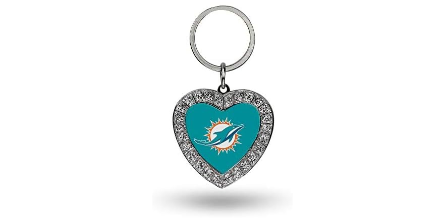 Miami Dolphins Rhinestone Heart Keychain