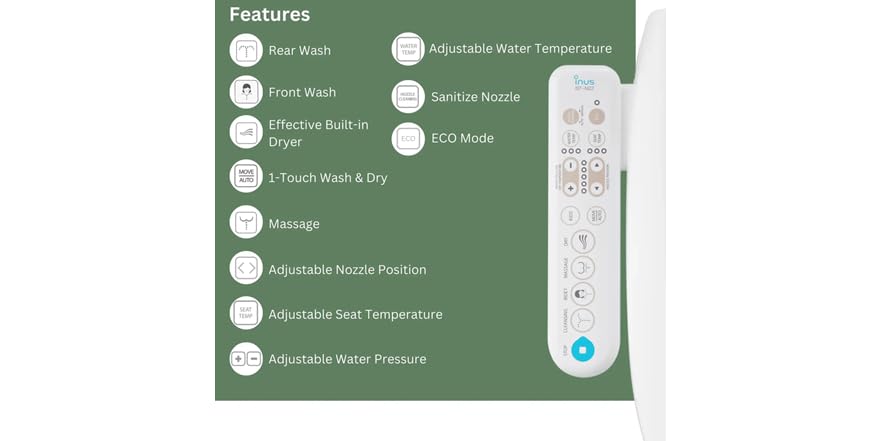 Inus N22 Electronic Bidet Heated Seat & Dryer, Elongated