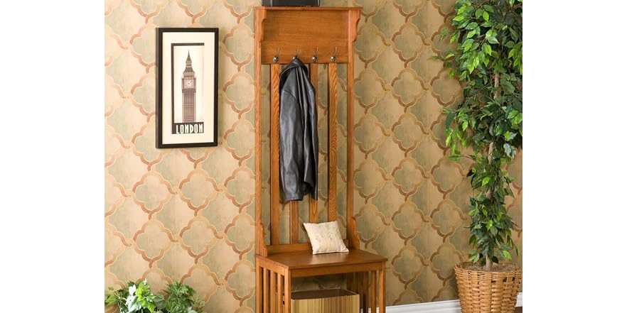 Mission Oak Hall Tree Bench