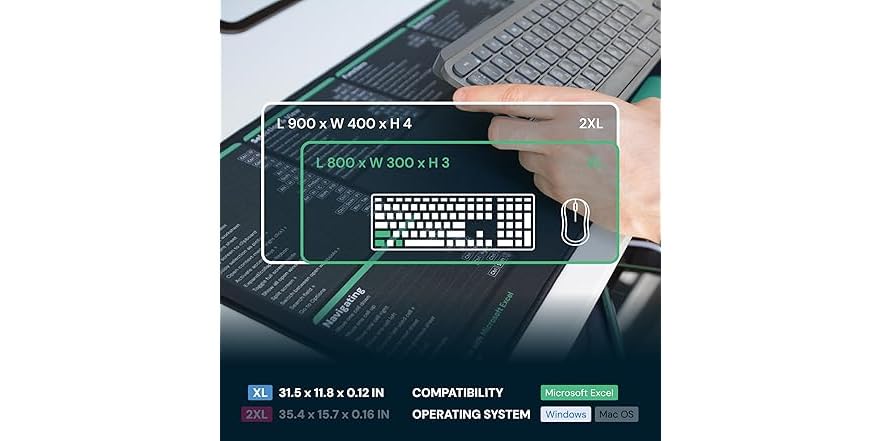 Excel Shortcuts Mouse Pad (XL Size)