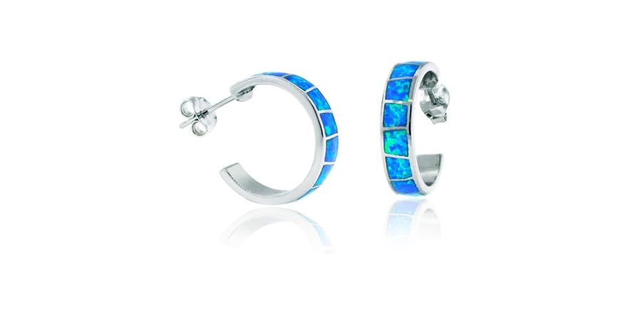 SS Blue Opal Inlay Hoop