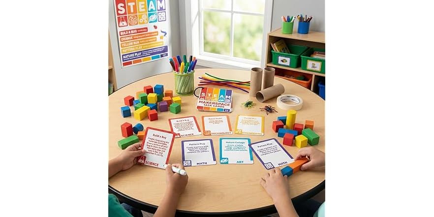 4 1/2" x 5 1/2" Grades K-2 STEM Makerspace Laminated Cardstock Task Cards