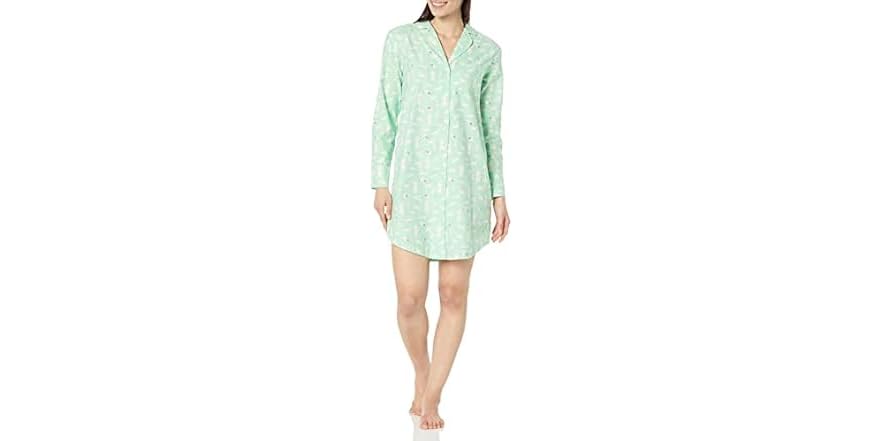 Womens Flannel Notch Collar Nightgown