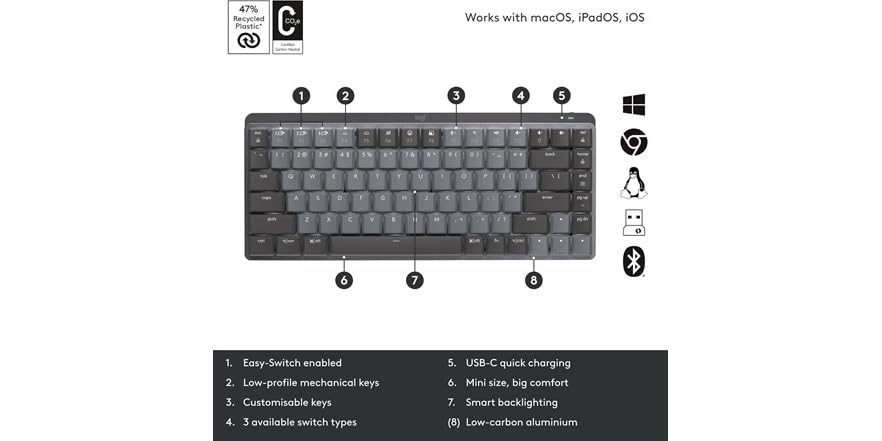 Logitech MX Mechanical Mini Wireless Metal Keyboard