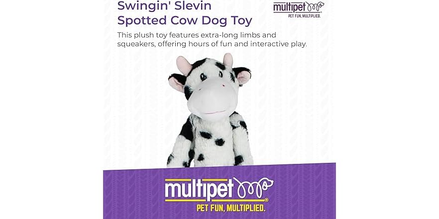 Multipet Swingin' Slevin Cow Dog Plush Toy