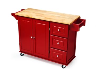 Rolling Wood Top Kitchen Cart - Red