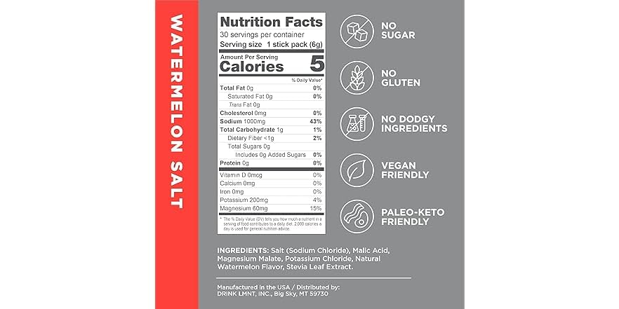LMNT Zero Sugar Electrolytes, Watermelon Salt