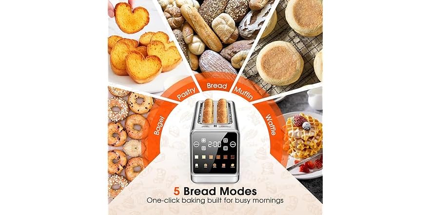 4 Slice Touch Screen Toaster Wide Slot