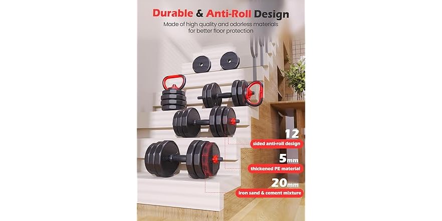 UKEEP Adj Dumbbells Sets 3IN1 55LB (27.5LB Pair)
