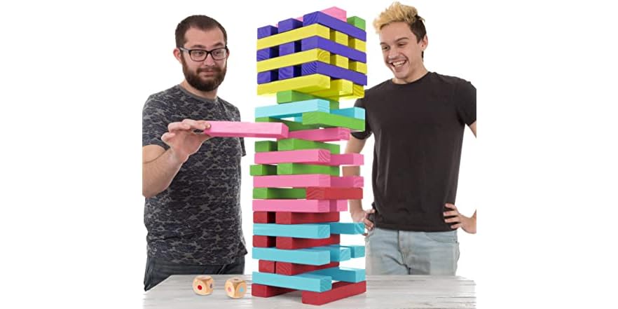 Multicolor Giant Wooden Stacking Game with Dice