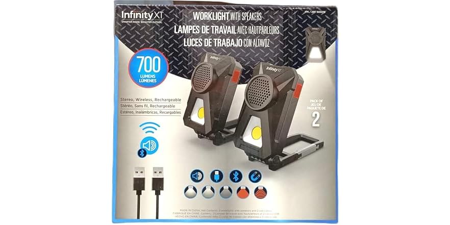 (2 PACK) Infinity X1 Wireless Bluetooth Speakers with 700 Lumen Worklights