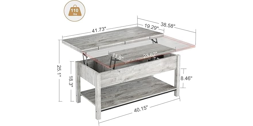 Fabato 4 In 1 Lift Top Coffee Table Grey