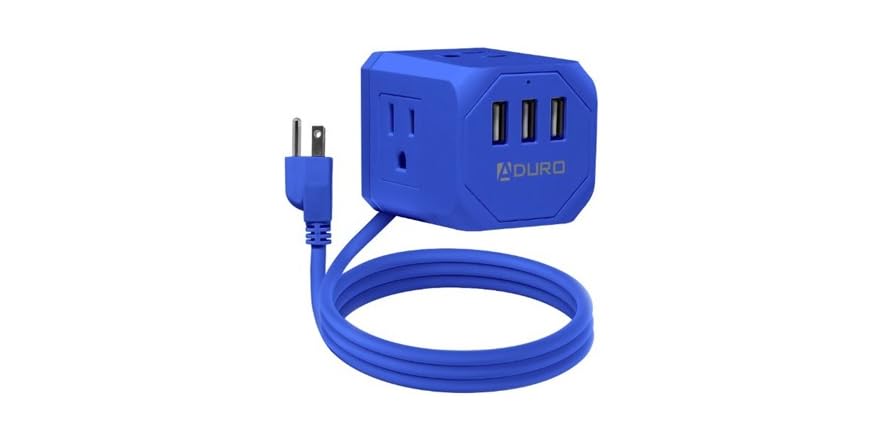 Aduro Square Power Strip - 3 AC Outlets & 3 USB Ports
