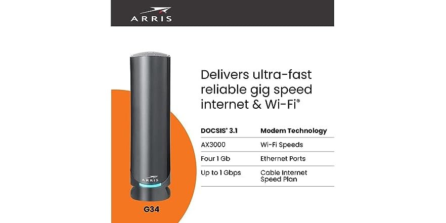 ARRIS SURFboard G34-RB DOCSIS 3.1 Cable Modem & Router