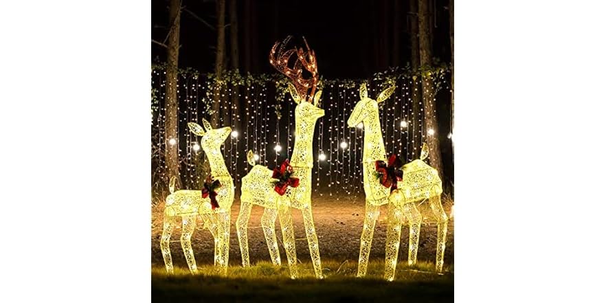 3-PCS Christmas Lighted Reindeer, Yellow