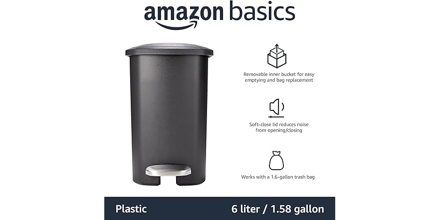 Amazon Basics Plastic Trash Can,6 Liters