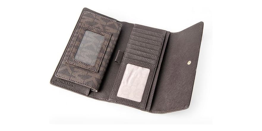 Michael Kors Jet Set Checkbook Wallet, Brown PVC