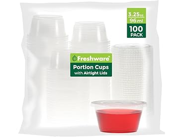 Freshware Plastic Portion Cups with Lids, 3.25oz