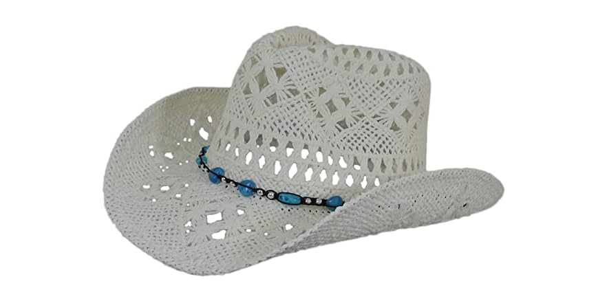 White Western Cowboy Hat w/Hat Band & Turquoise Blue Stone