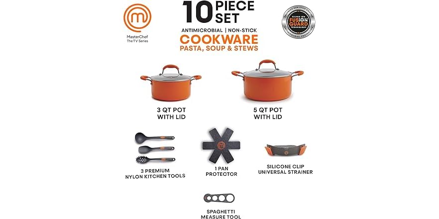 Fusion Guard, MasterChef 10-Piece Pasta, Soup, & Stew Cookware Set, Orange