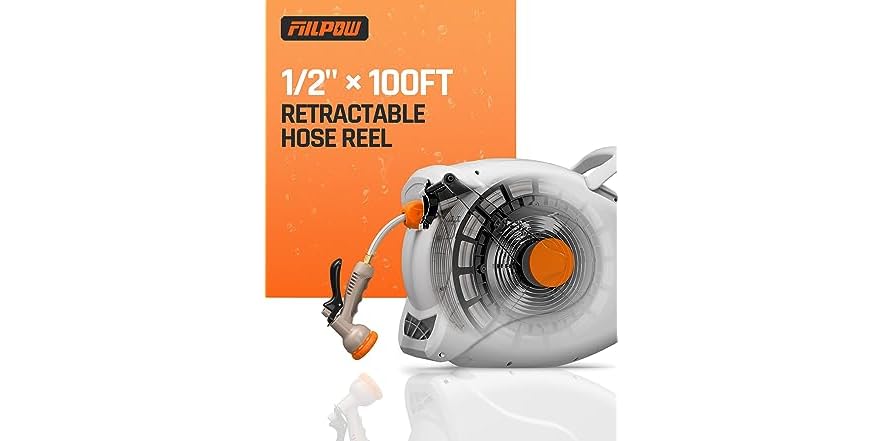 FIILPOW HR8 1/2" 100FT Retractable Hose Reel