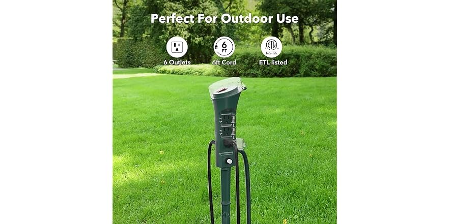 BN-LINK Outdoor 6ft Ext Cord Stake with 6 Outlets