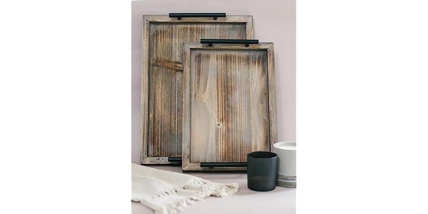Set of 2 Wooden Rustic Serving Trays
