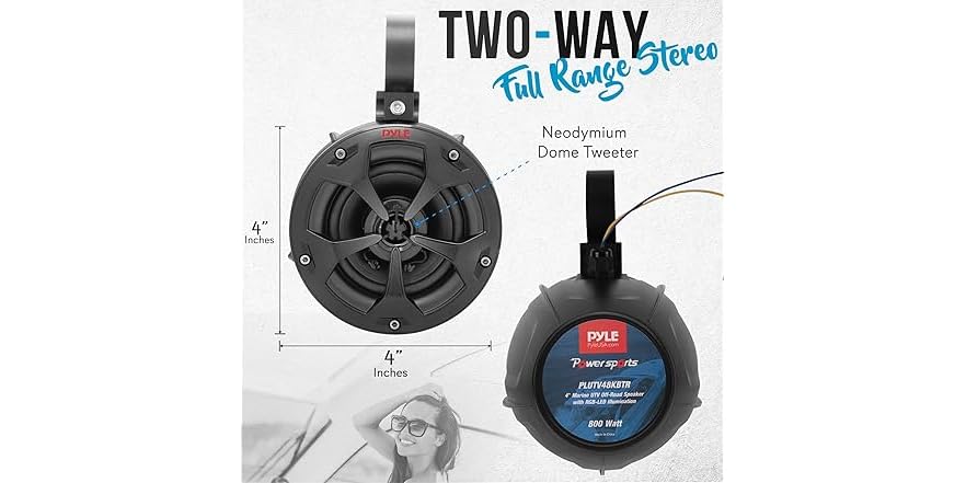 Pyle 4" 800W Active Passive 2-Way Waterproof Off Road Speakers
