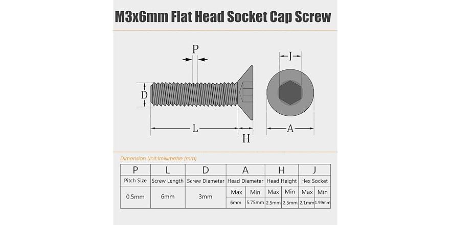 M3x6mm Flat Head Screws 50Pcs 304SS